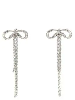 SELF-PORTRAIT Double Crystal Bow Drop Earrings - Silver