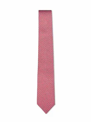 FERRAGAMO Red Gancini Silk Twill Neck Tie - Multicolor