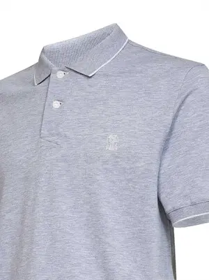 Brunello Cucinelli Grey Cotton Piquet Logo Polo Shirt - Multicolor