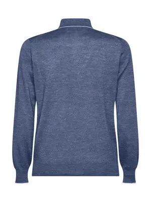 Brunello Cucinelli Blue Cashmere And Silk And Hemp Knit Polo Shirt
