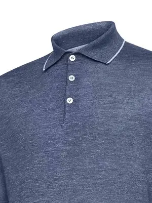 Brunello Cucinelli Blue Cashmere And Silk And Hemp Knit Polo Shirt