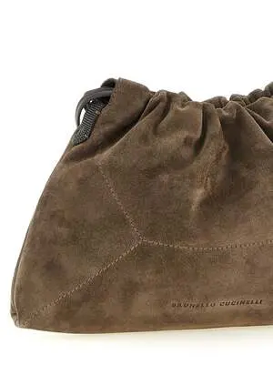 Brunello Cucinelli Suede Pouch With Monile Details - Brown