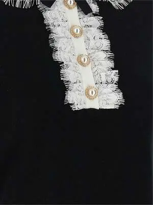 SELF-PORTRAIT Knit Top With Lace Collar And Bow Detail - Multicolor