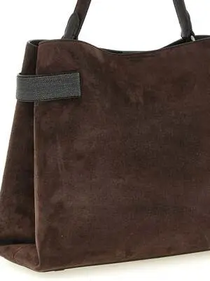 Brunello Cucinelli Large Essence Suede Handbag - Brown