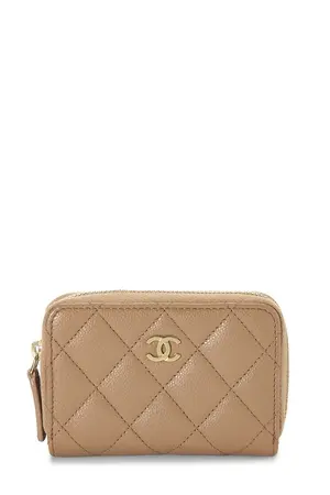 Chanel Caviar Zip Around Coin Purse - Beige