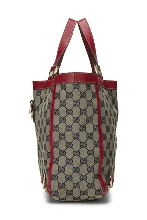 Gucci Original Gg Canvas Tote With Grained Leather Trimming And D-ring Hardware - Red