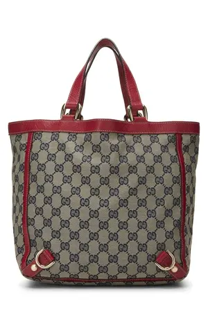 Gucci Original Gg Canvas Tote With Grained Leather Trimming And D-ring Hardware - Red