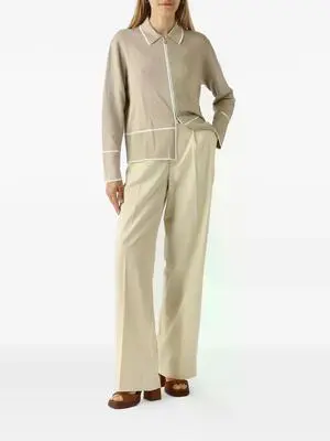 PT TORINO Cream White Pleated Wide-leg Trousers