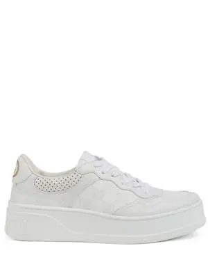 Gucci White Calf Leather Panelled Gg Supreme Canvas Sneakers - Multicolor