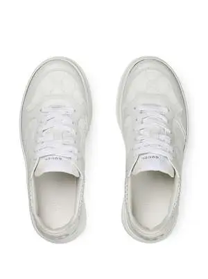 Gucci White Calf Leather Panelled Gg Supreme Canvas Sneakers - Multicolor