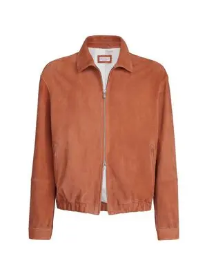 Brunello Cucinelli Suede Leather Zip-up Jacket - Multicolor