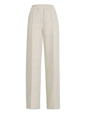 Brunello Cucinelli BRUNELLO CUCINELLI Beige Chevron Pattern Linen Trousers Multicolor