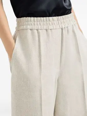 Brunello Cucinelli Beige Chevron Pattern Linen Trousers - Multicolor