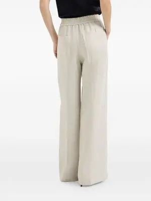 Brunello Cucinelli Beige Chevron Pattern Linen Trousers - Multicolor