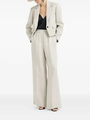 Brunello Cucinelli Beige Chevron Pattern Linen Trousers - Multicolor
