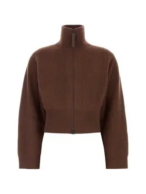 Brunello Cucinelli BRUNELLO CUCINELLI Cashmere Ribbed Knit High Neck Cardigan Multicolor