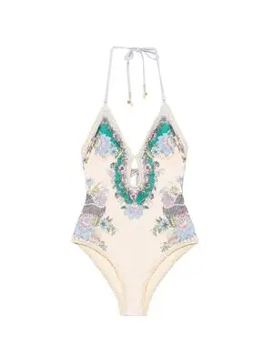 Zimmermann Indra Halterneck V-neck Swimsuit - Multicolor