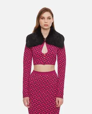 Versace All-over Logo Embroidered Knitted Sweater - Multicolor