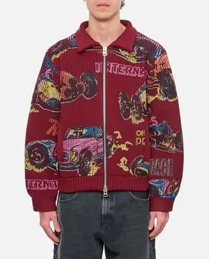 Sacai Patterned Knit Zip-up Cardigan