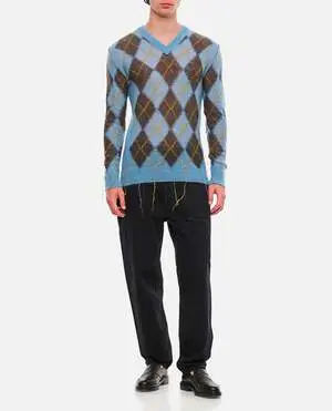 Marni V-neck Argyle See-through Sweater