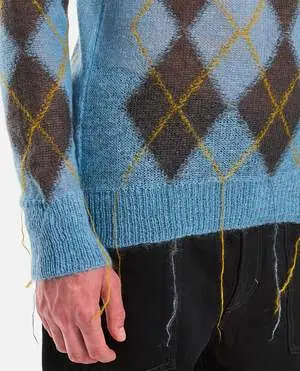Marni V-neck Argyle See-through Sweater