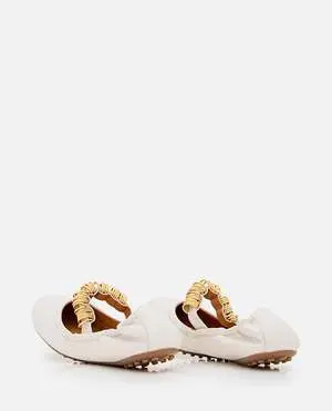 TOD'S Leather Ballerina Flats With Metal Ring Detailing - Multicolor