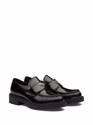 Prada Chocolate Brushed Leather Loafers With Metal Detail