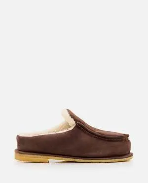 JW Anderson Suede Fur Lined Mules - Multicolor