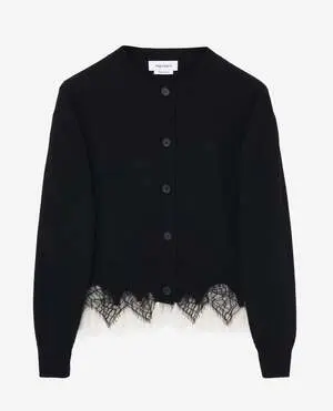 Alexander McQueen Black Lace Trim Knit Cardigan - Multicolor