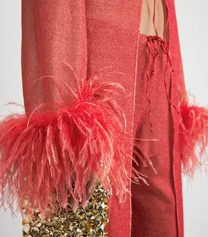 Oseree Feather-trim Maxi Kaftan Dress