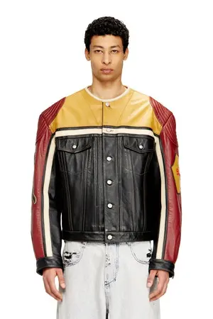 DIESEL® Leather Biker Jacket With Graphic Patches