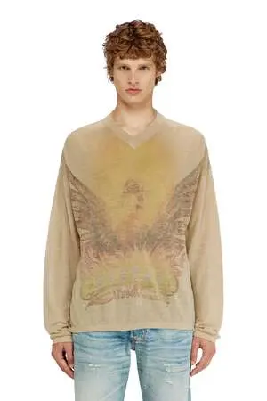 DIESEL® Linen Jumper With Faded Phoenix Print - Beige