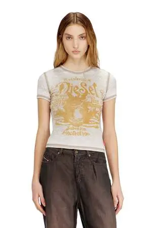 DIESEL® Slim Jersey T-shirt With Print And Studs - Multicolor