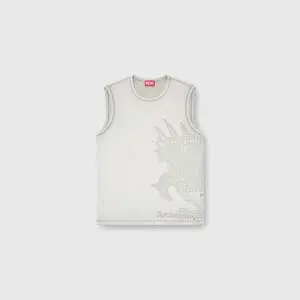 DIESEL® Sleeveless Jersey Top With Embossed Graphics - Grey