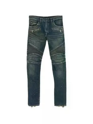 Balmain Biker Distressed Jeans - Blue