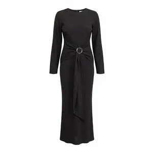 TANTRA SPAIN SL Long Sleeve Fitted Dress With Adjustable Metallic Hoop Waistband - Black
