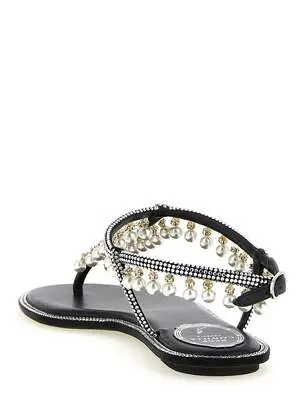 Rene Caovilla Diana Embellished Satin Flat Sandals