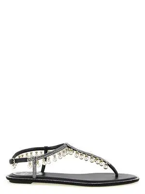 Rene Caovilla René Caovilla Diana Embellished Satin Flat Sandals Multicolor