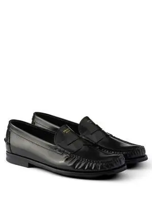 Prada Brushed Leather Loafers With Pinched Stitch Seam - Black