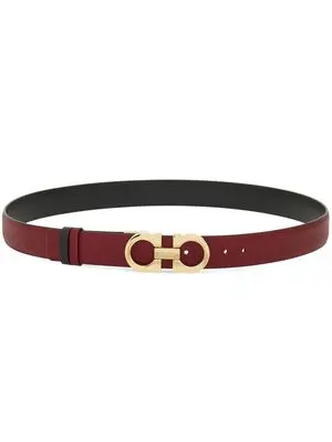 FERRAGAMO Hammered Leather Reversible Gancini Belt - Red