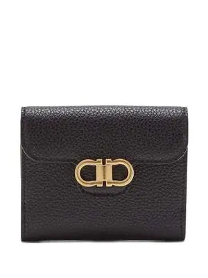 FERRAGAMO Gancini Grained Leather Compact Wallet - Black