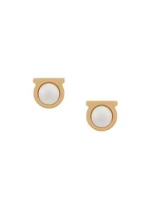 FERRAGAMO Gancini Pearl Stud Earrings - Silver