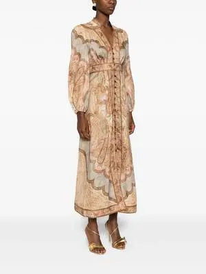 Zimmermann Linen Plunge Midi Dress - Multicolor