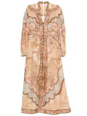 Zimmermann Linen Plunge Midi Dress - Multicolor