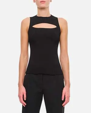 Alexander McQueen Ribbed Knit Sleeveless Top With Cutout - Multicolor
