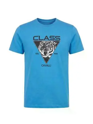 Roberto Cavalli Tiger-print Logo-print T-shirt - Blue