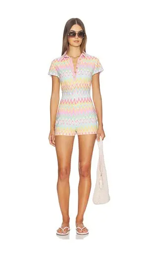KULANI KINIS Terrycloth Playsuit With Floral Button Detail - Sunset Wave