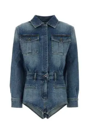 SELF-PORTRAIT Embellished Denim Jumpsuit - Blue
