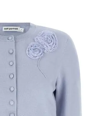 SELF-PORTRAIT Floral Appliqué Cardigan - Blue