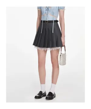 SELF-PORTRAIT Pleated Mini Skirt With Lace Trim